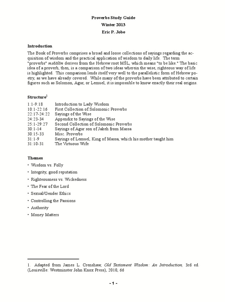 Comprehensive Proverbs Study Guide | PDF | Book Of Proverbs | Wisdom