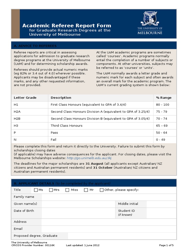 Academic Referee Report Form 2012 07 | PDF | Business