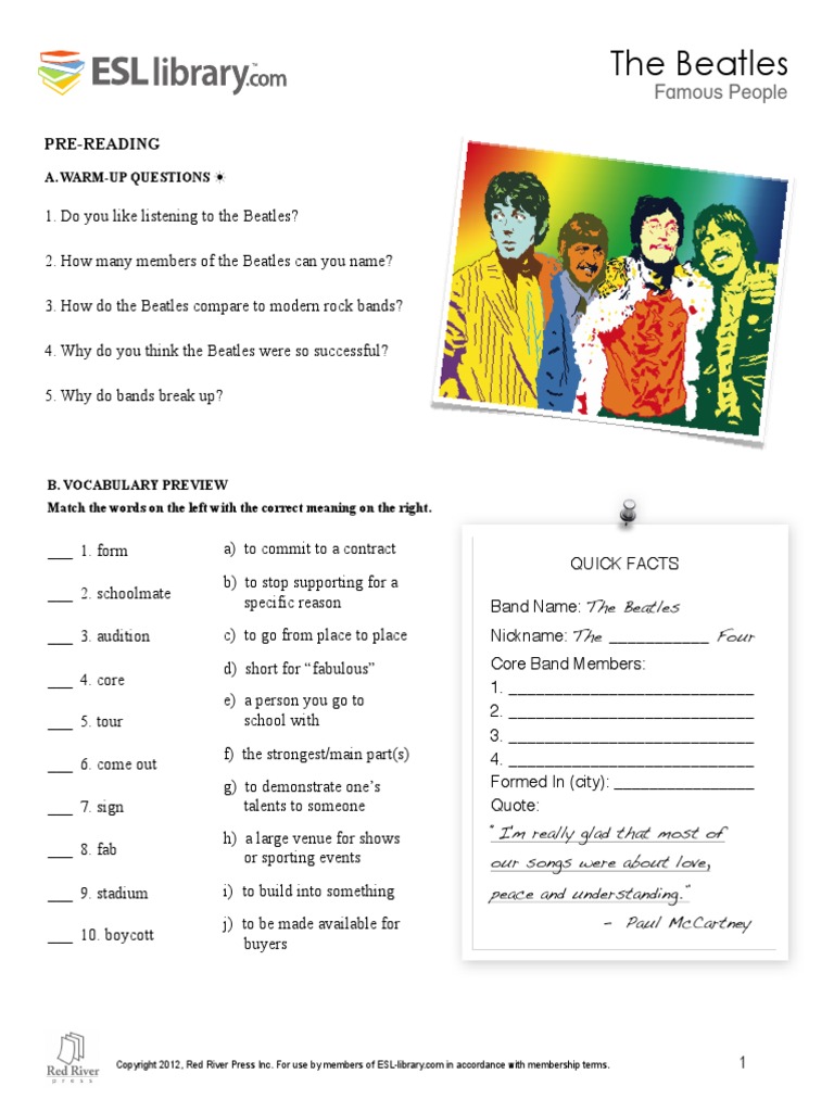The Beatles Reading Lesson | PDF | The Beatles | John Lennon