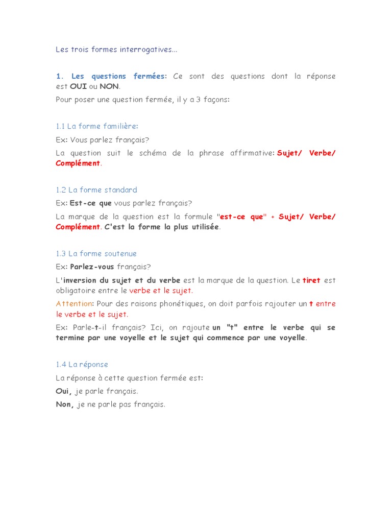 Les Trois Formes Interrogatives | PDF | Question | Typologie linguistique