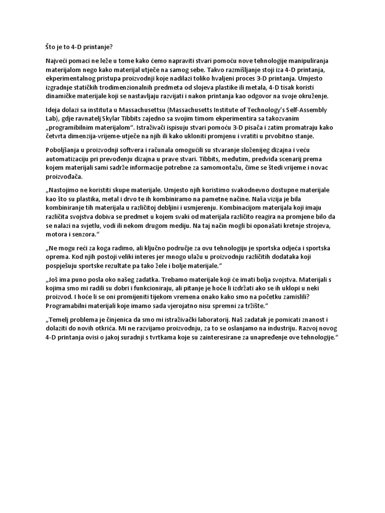 Što Je To 4-D Printanje | PDF