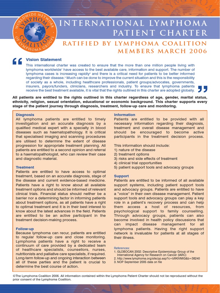 Patient Charter Final | PDF | Medical Diagnosis | Lymphoma