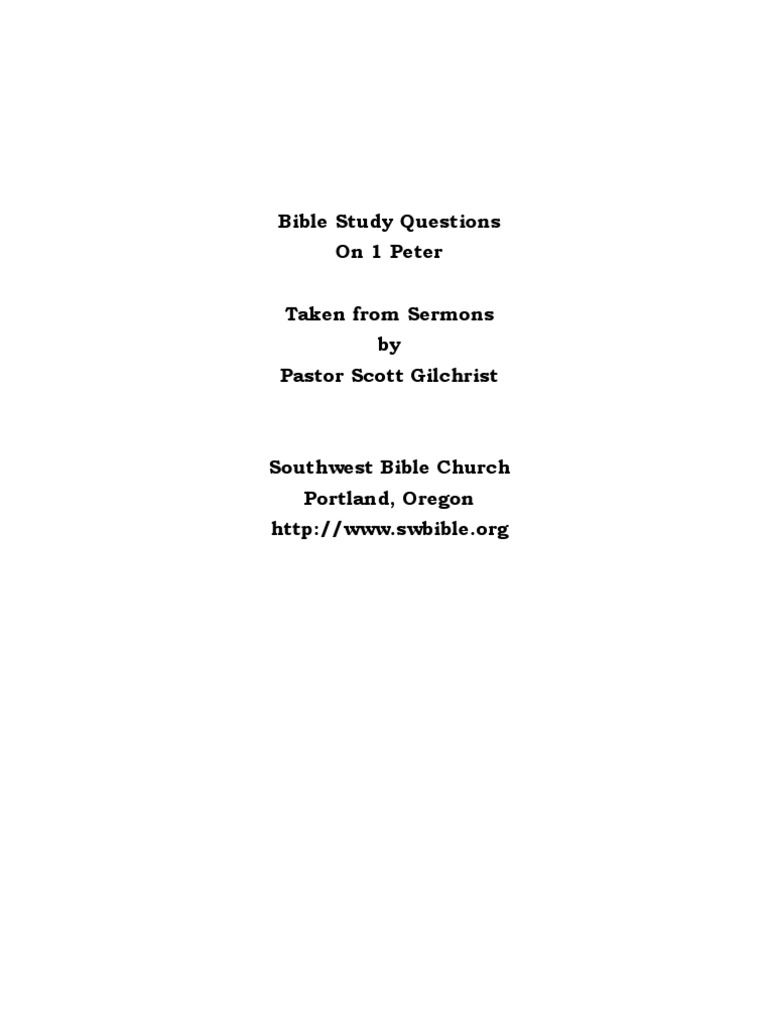 Bible Study Questions On 1 Peter | PDF | Saint Peter | John The Baptist
