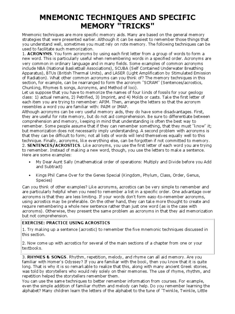 Memory Tricks for Students | PDF | Mnemonic | Memory