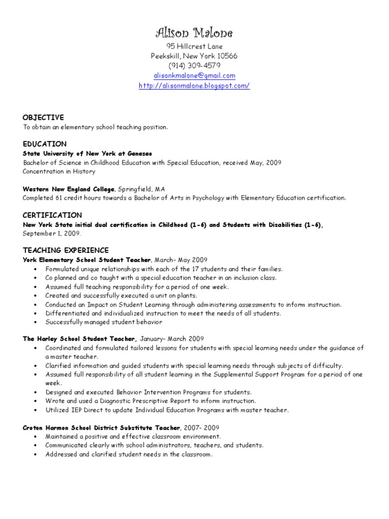 Alison Malone: Teaching Resume | PDF | Special Education | Teachers