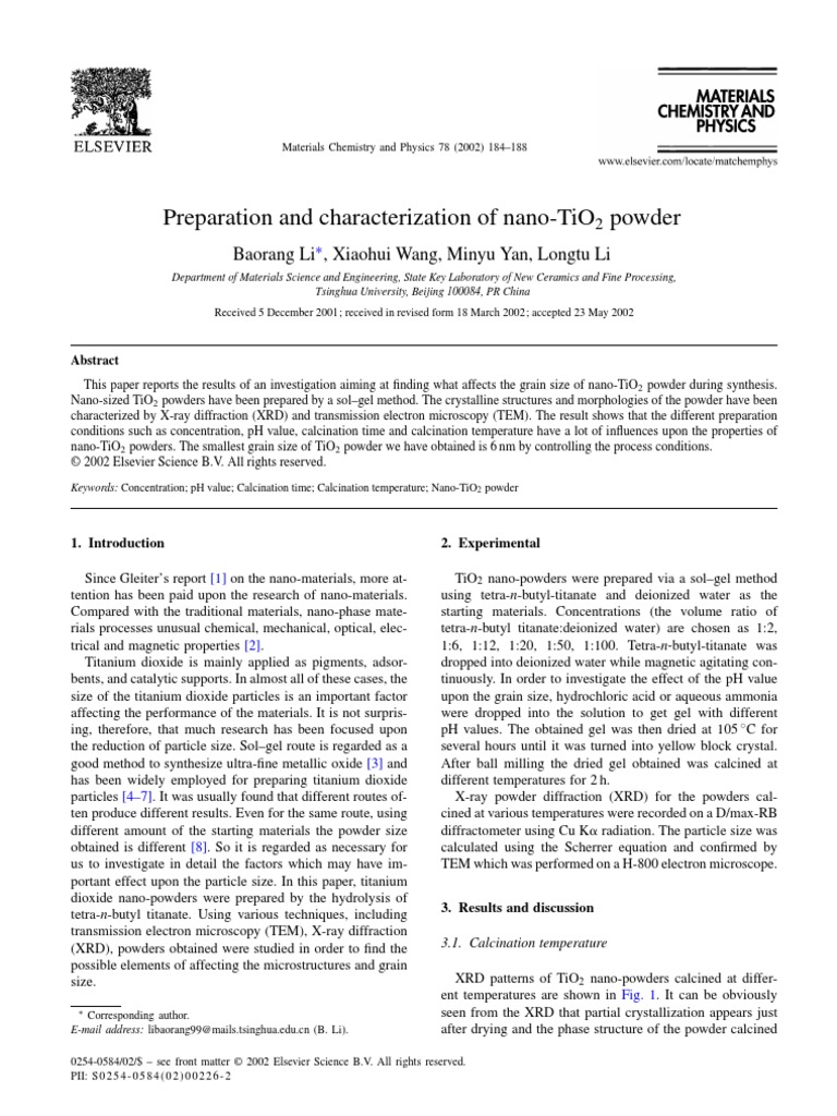 Preparation and Characterization of nano-TiO2 Powder PDF | PDF ...