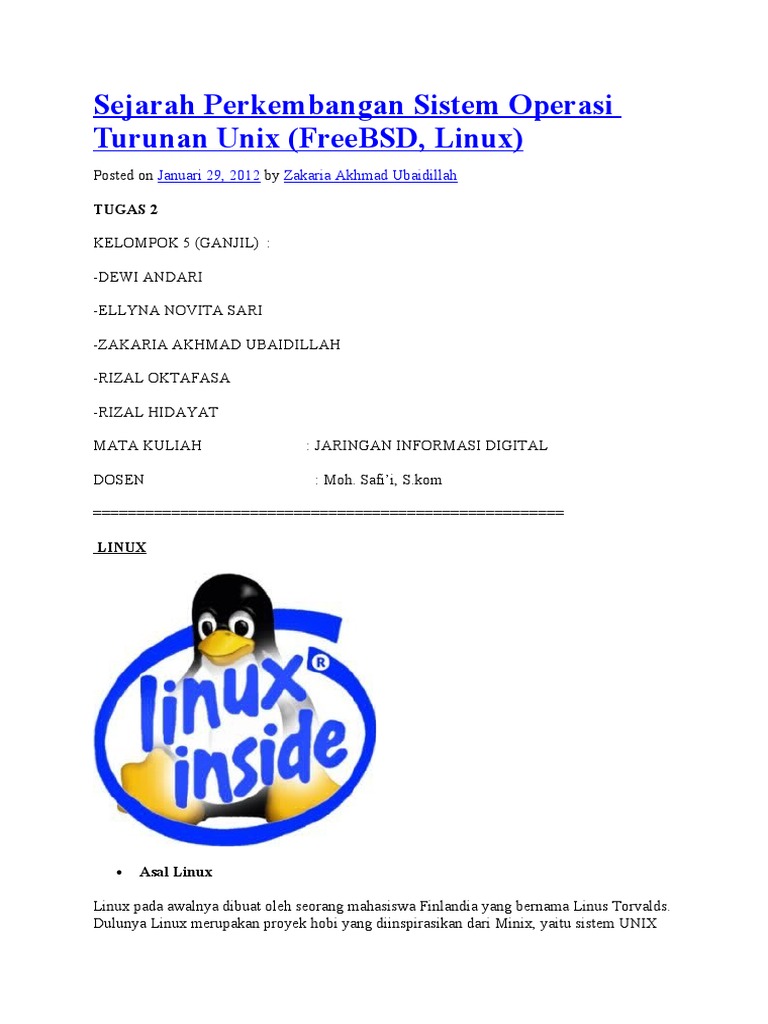Sejarah Perkembangan Sistem Operasi Turunan Unix | PDF