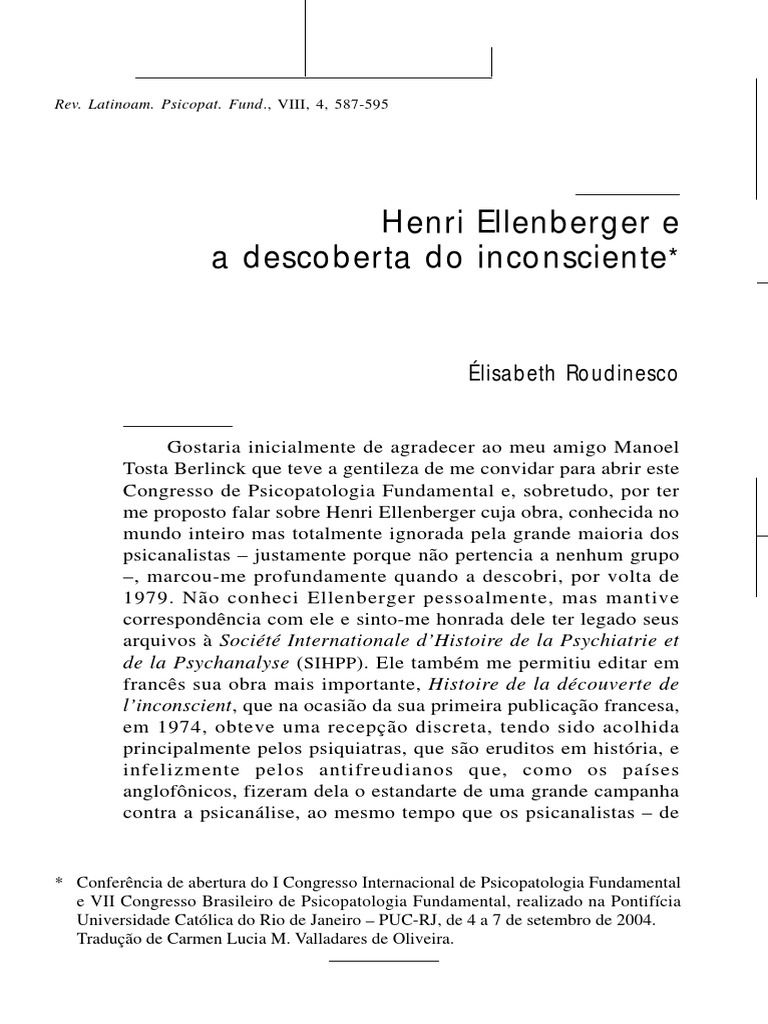 Henri Ellenberger e A Descoberta Do Inconsciente | PDF | Sigmund Freud ...