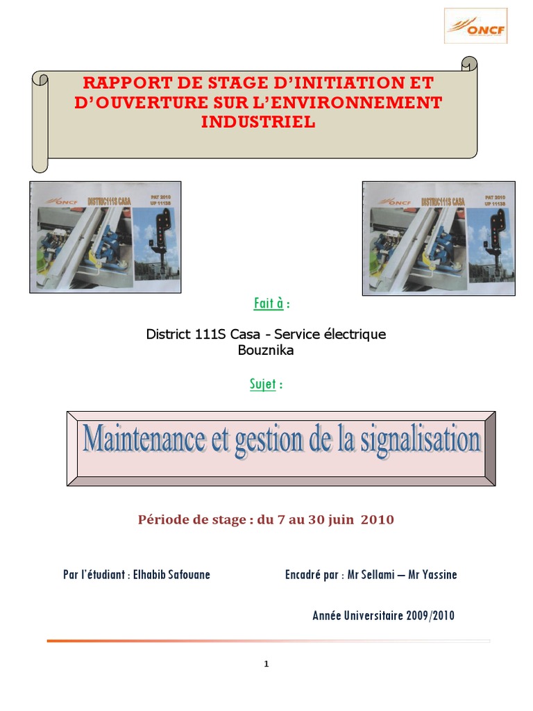Rapport de stage à l'ONCF 2010 | PDF | Ingénierie des transports ...