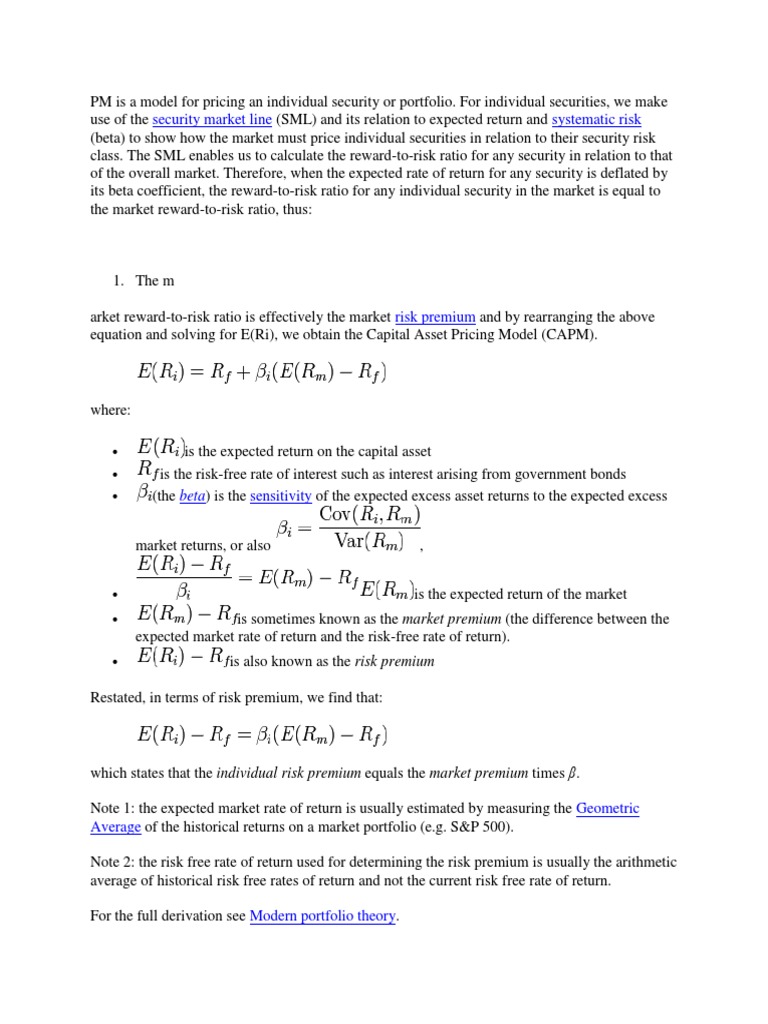 Security Market Line Systematic Risk | PDF