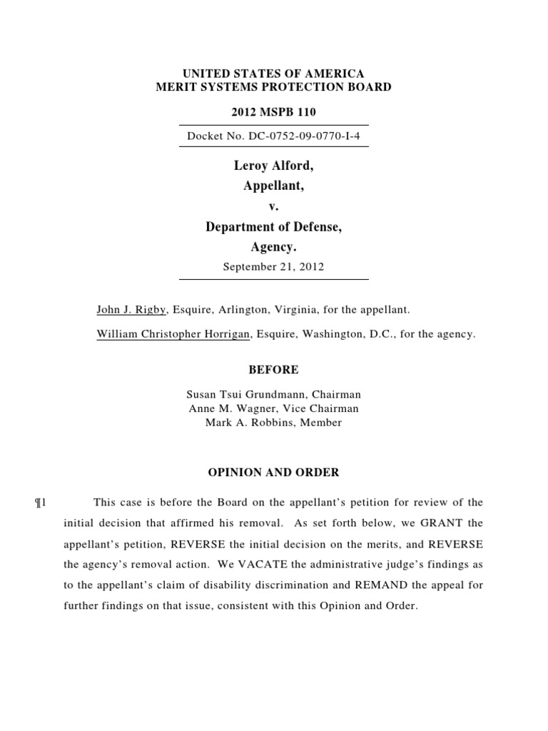 Alford v. Department of Defense Appeal | PDF | Government | Justice