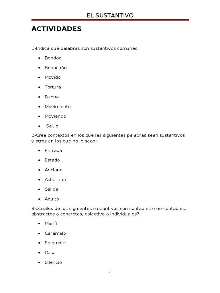 Ejercicios Sustantivo Genero y Numero | PDF