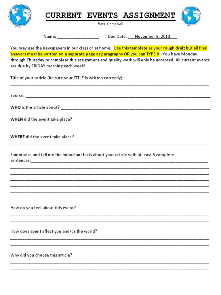 Current Events Assignment Guide | PDF