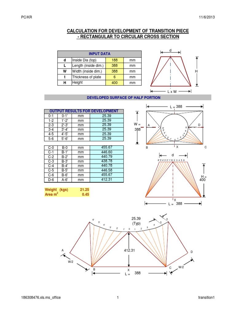 Transition Piece Development Calculator | PDF
