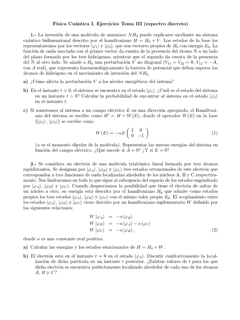 Hoja 2 | PDF | Hamiltoniano (Mecánica Cuántica) | Valores propios y ...