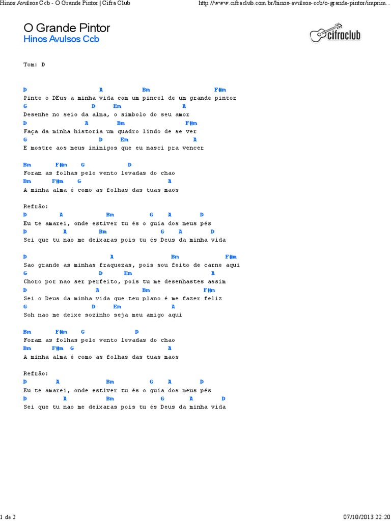 Hinos Avulsos CCB - O Grande Pintor - Cifra Club | PDF | Poesia