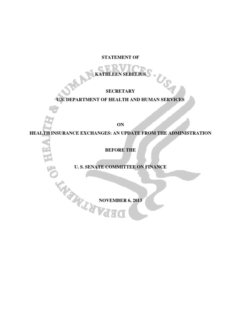 Sebelius Testimony | PDF | Patient Protection And Affordable Care Act ...