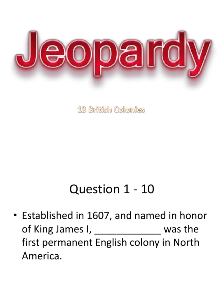 13 Colonies Jeopardy Review | PDF | Pilgrim Fathers | Puritans