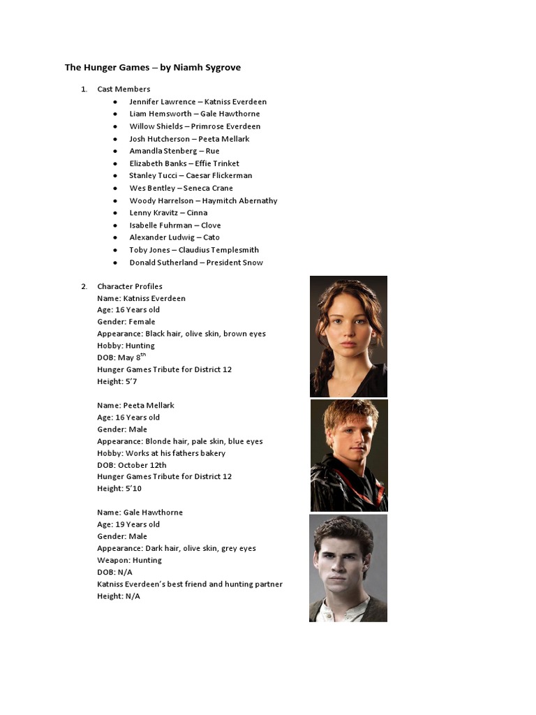 The Hunger Games Character Descriptions | PDF | The Hunger Games | Leisure