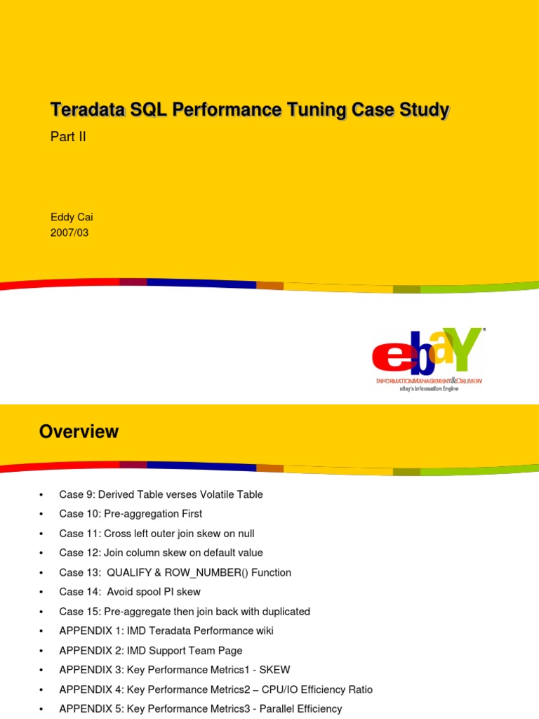 Teradata SQL Performance Tuning Case Study Part II | PDF | Sql | Data