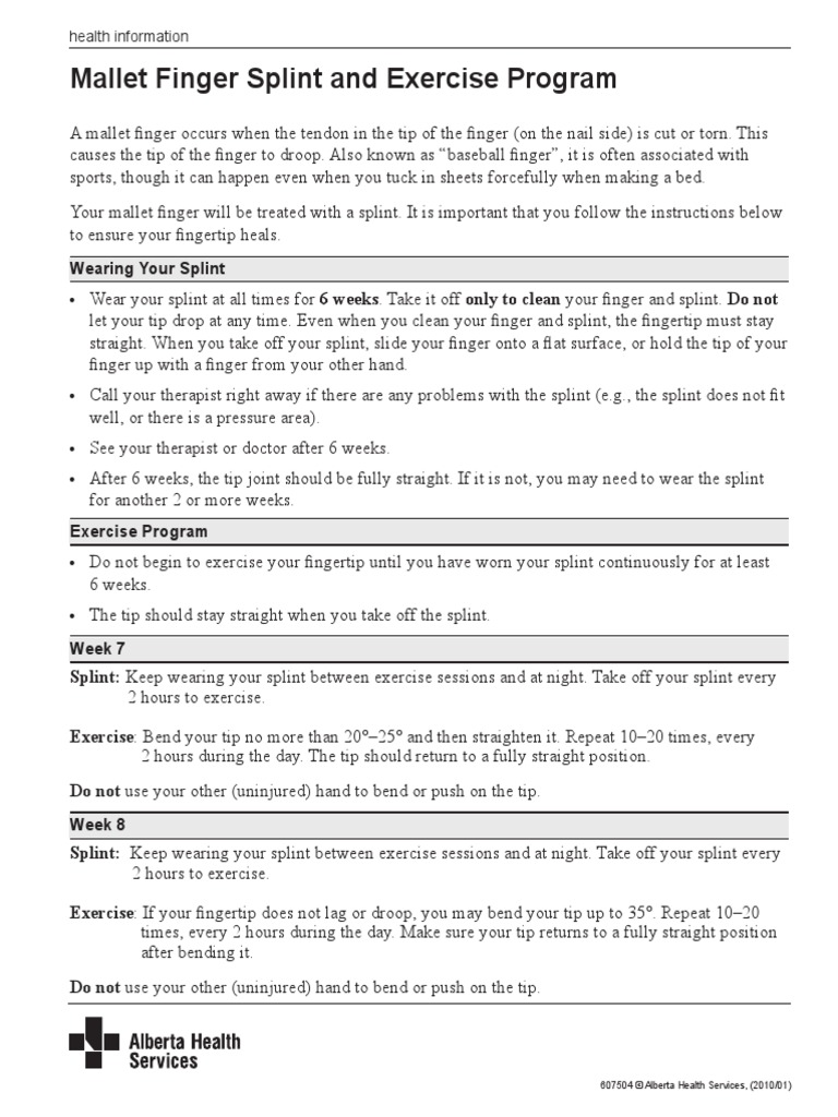 Mallet Finger Splint and Exercise Program | PDF | Health Care ...