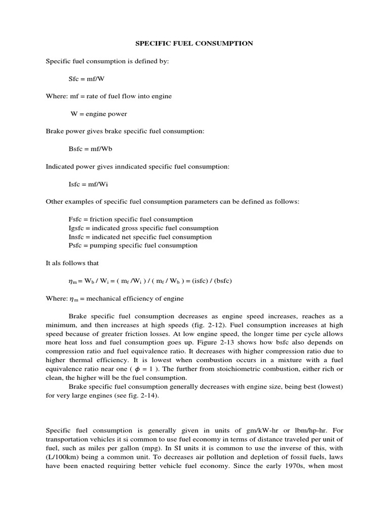 Specific Fuel Consumption | PDF | Fuel Efficiency | Fuel Economy In ...