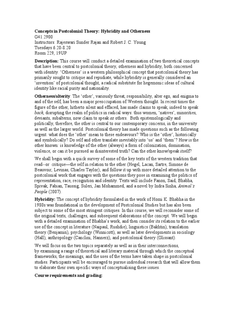 Concepts in Postcolonial Theory: Hybridity and Otherness | PDF | Postcolonialism | Western ...