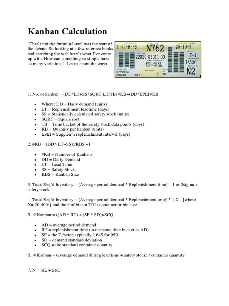 Kanban Calculation | PDF