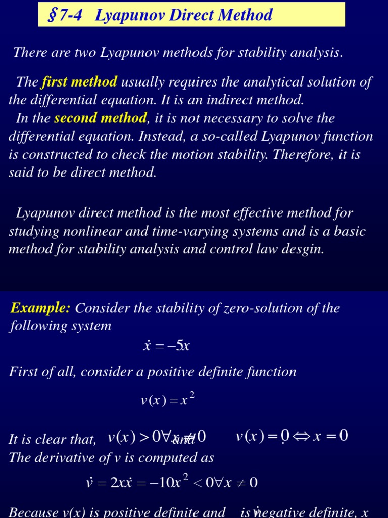 2 Lyapunov Direct Method | PDF | Stability Theory | Equations 2 Lyapunov Direct Method | PDF | Stability Theory | Equations