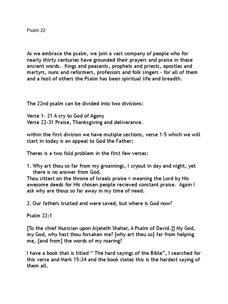 The Sermon On Psalm 22-1 Sermon Notes | PDF