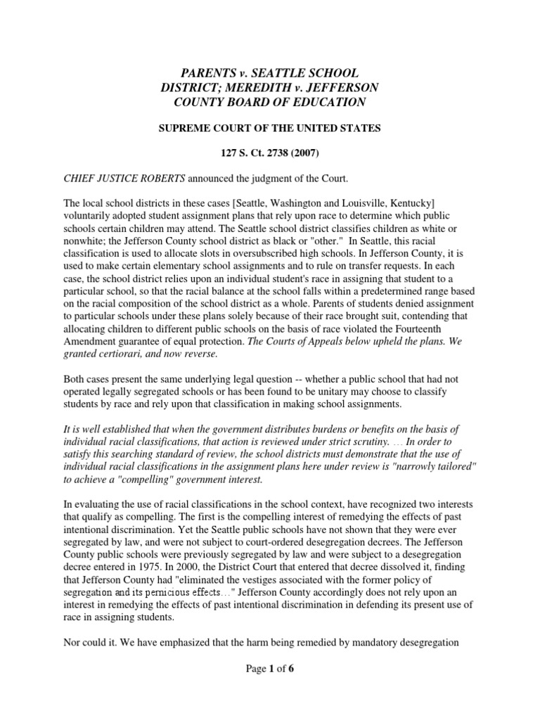 Parents v. Seattle School | PDF | Equal Protection Clause | Government
