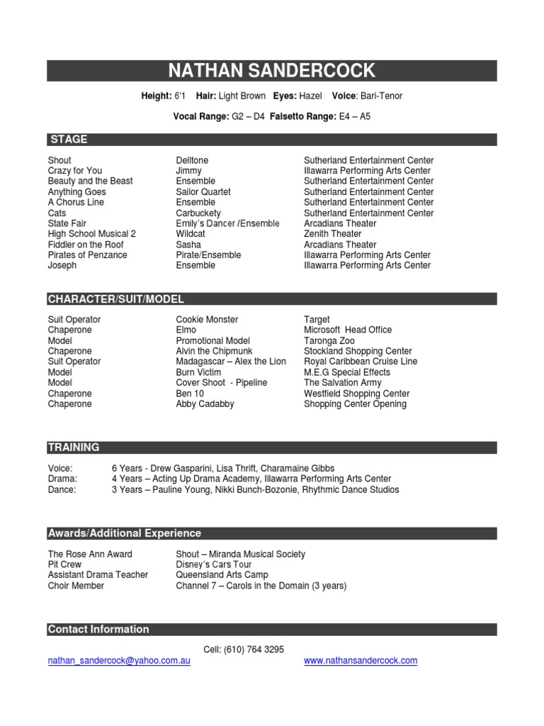 Nathan Sandercock: Performer Profile | PDF
