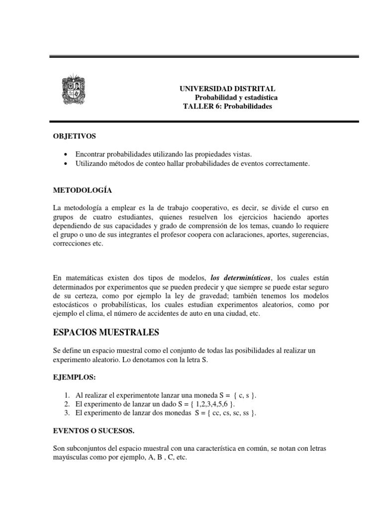 Taller 6 Est y Prob Ud | PDF | Probabilidad | Teoría de probabilidad