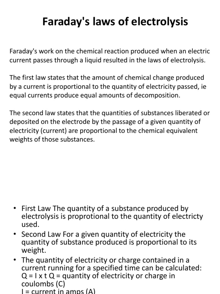 Faraday Law of Electrolysis | PDF | Electric Current | Mole (Unit)