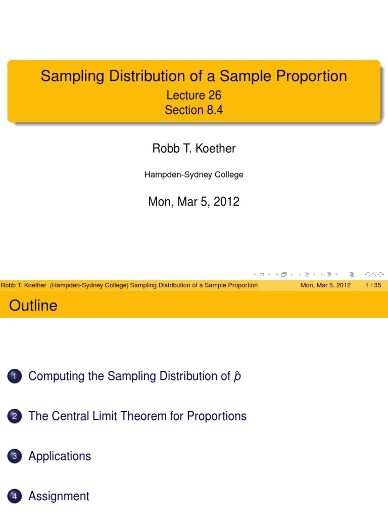 Lecture 26 Sampling Distribution Proportion Pdf Pdf Multiple 1221