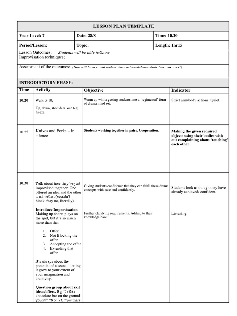 2 2 Year 7 Drama Lesson Plan 2 Week 6 | PDF | Improvisational Theatre ...