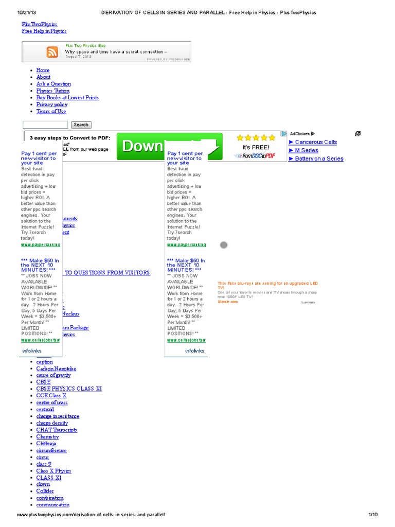 DERIVATION OF CELLS IN SERIES AND PARALLEL - Free Help in Physics ...