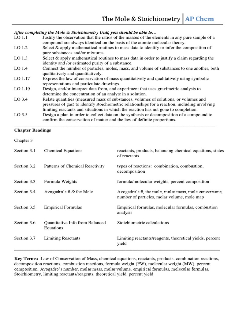 Mole Stoich Ap Unit Outline | PDF | Stoichiometry | Mole (Unit)