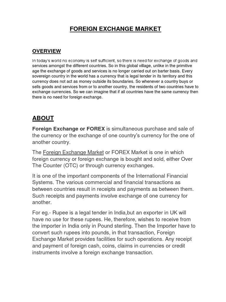 FOREIGN EXCHANGE MARKET - Final Report | PDF | Foreign Exchange Market ...