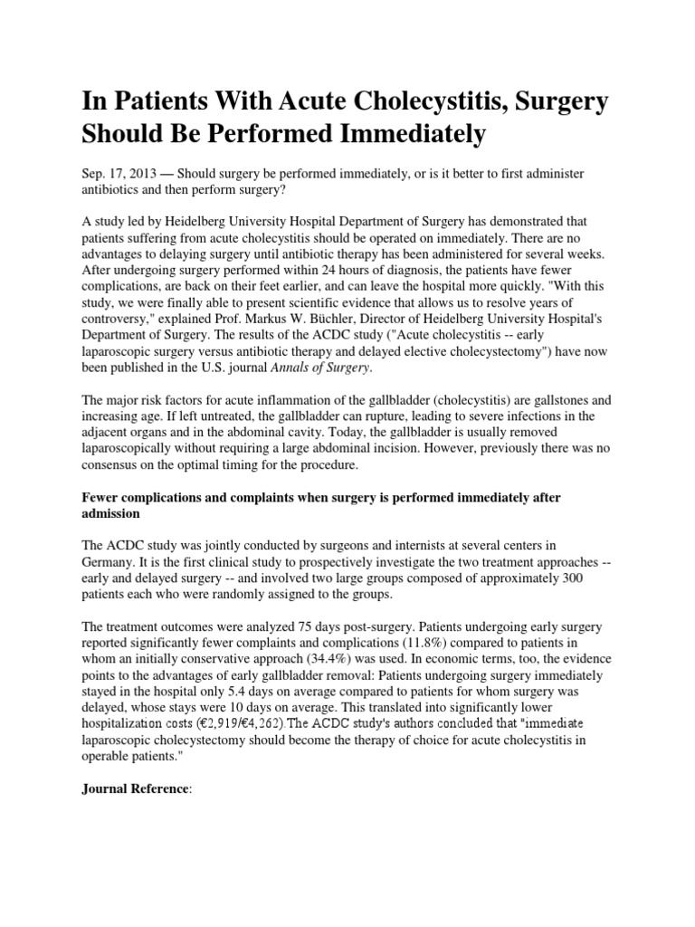 In Patients With Acute Cholecystitis | PDF | Surgery | Medical Treatments