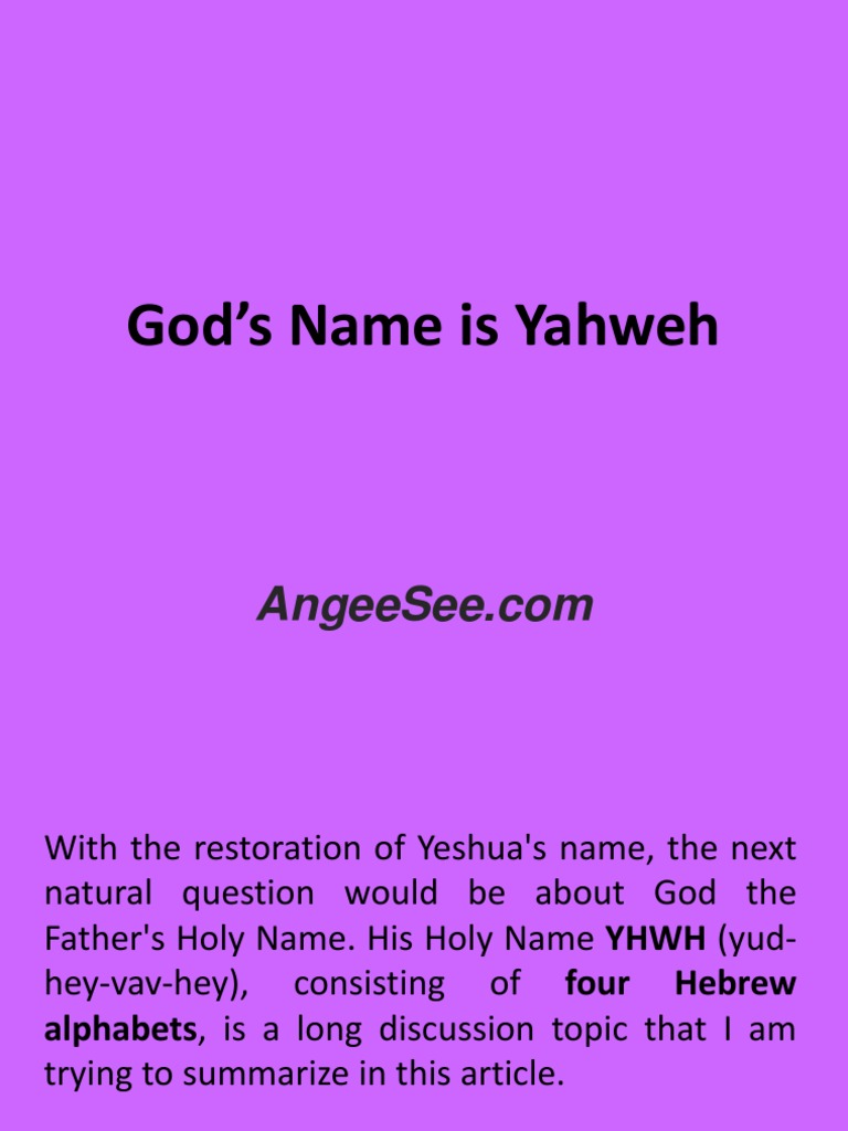 Understanding God S Name Yahweh Pdf Tetragrammaton Names Of God
