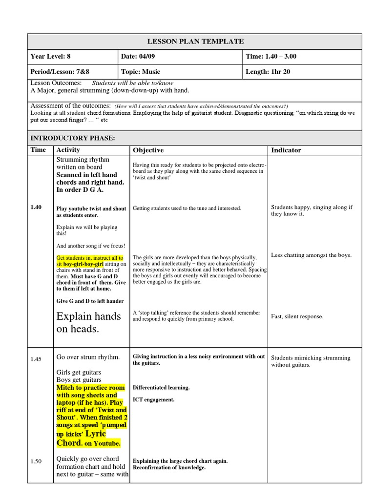 1 1 2 3year 8 Music Practical Lesson Plan 3 WK 9 | PDF | Educational ...