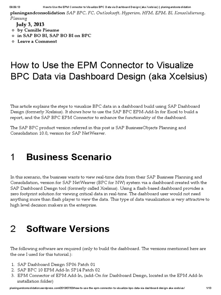 How To Use The EPM Connector To Visualize BPC Data Via Dashboard Design ...