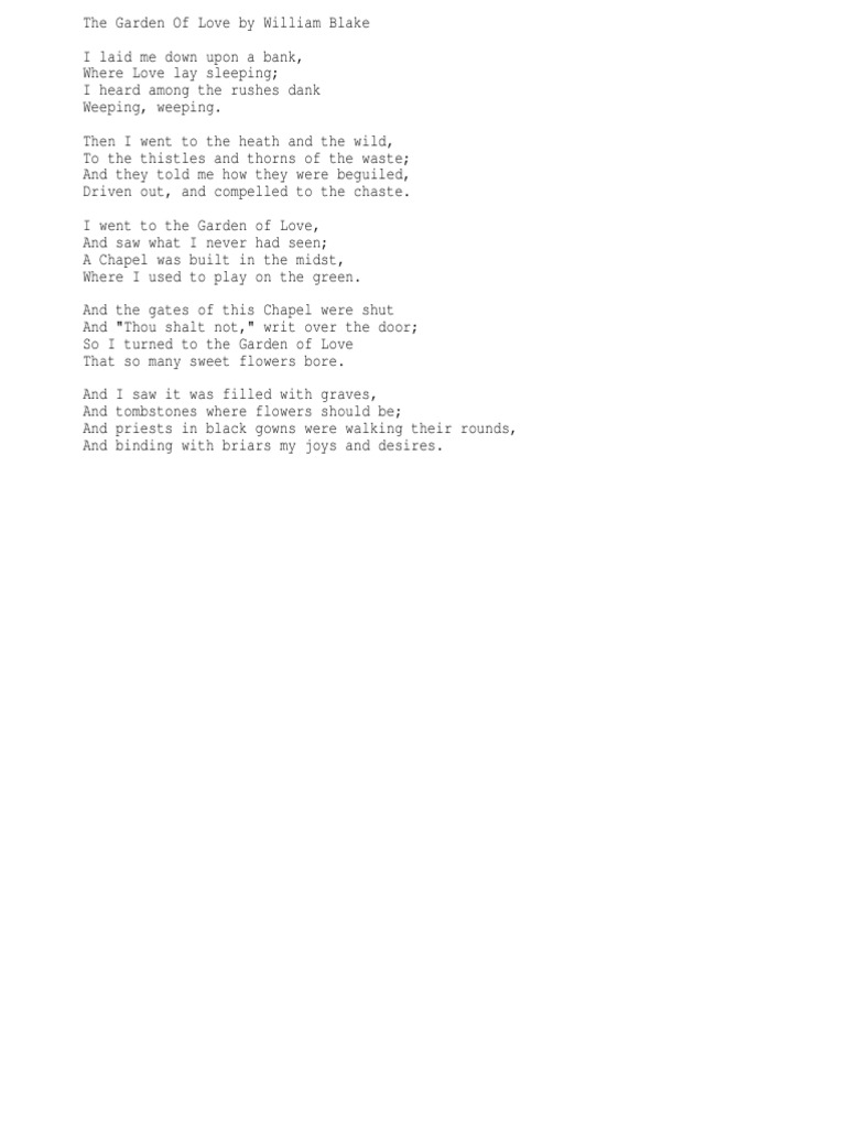 William Blake The Garden of Love | PDF