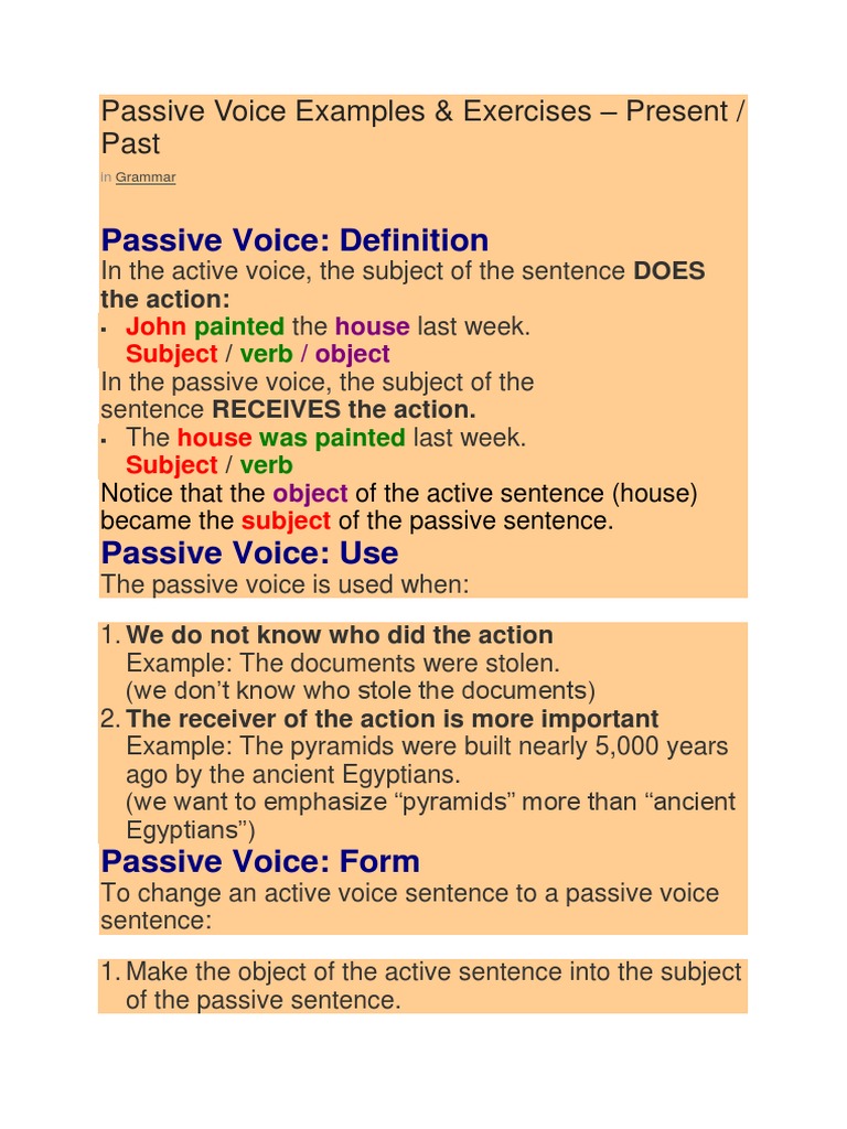 Passive Voice Examples | PDF | Verb | Linguistic Typology
