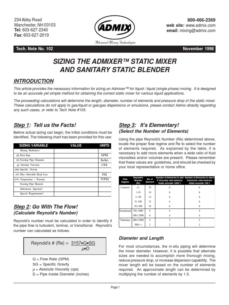 Mixer Sizing | PDF | Reynolds Number | Fluid Dynamics