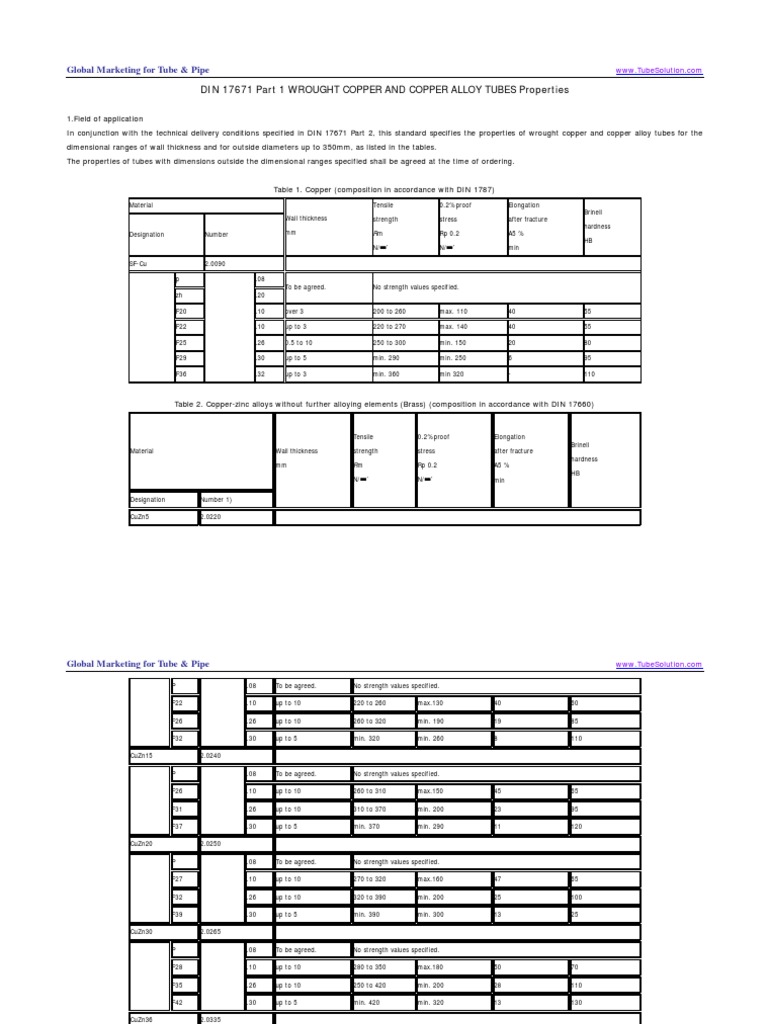 DIN 17671 Copper Tube Properties | PDF | Strength Of Materials | Fracture