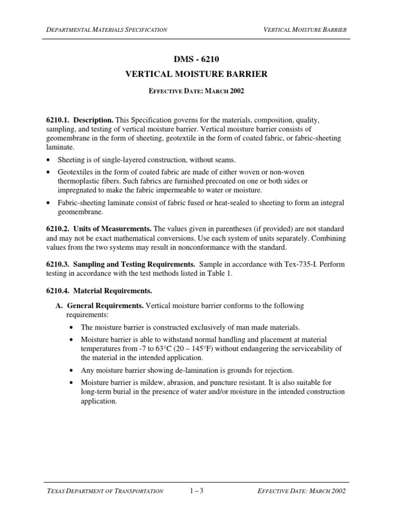 TxDOT Vertical Moisture Barrier Spec | PDF | Packaging And Labeling ...