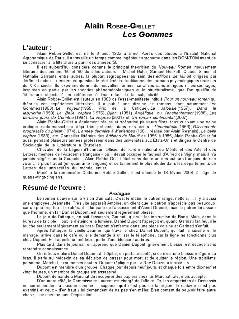 Les Gommes Robbe-Grillet Grillet Robbe Lectures Gommes Jalousie Panier ...