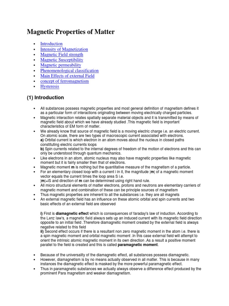 Magnetic Properties of Matter | PDF | Magnetism | Ferromagnetism